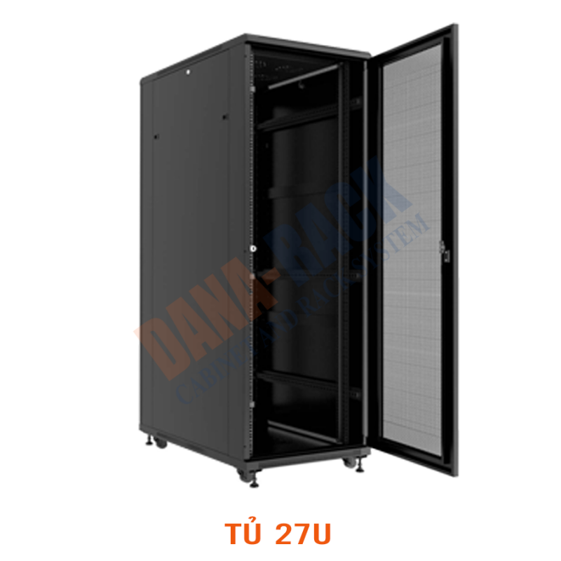 Tủ Rack 27U-D1000 Màu Đen - Cửa Lưới -Tủ rack tủ mạng Chất lượng